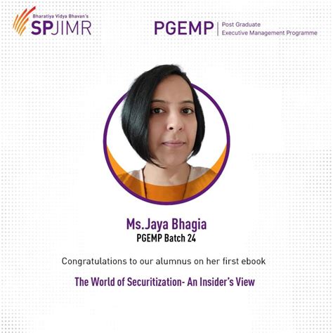 Spjimr Pgempemba On Linkedin Congratulations To Our Alumnus Ms Jaya Bhagia Pgemp Class Of