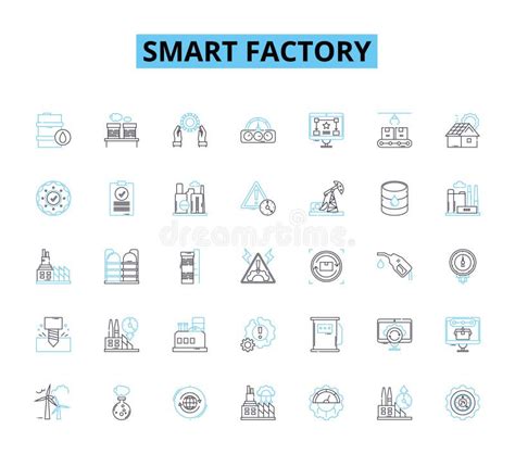 Smart Factory Linear Icons Set Automation Robotics IoT Industry