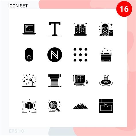 Set Of 16 Vector Solid Glyphs On Grid For Wireless Apple Lab Writer