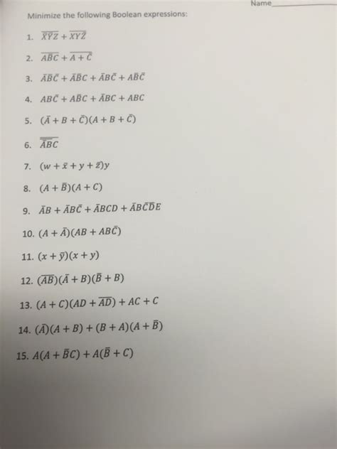 solved minimize the following boolean expressions 1 xyz