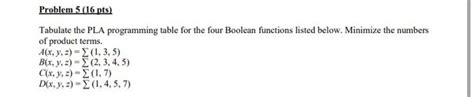 solved problem 5 16 pts tabulate the pla programming table