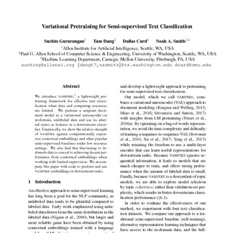 Variational Pretraining For Semi Supervised Text Classification Acl