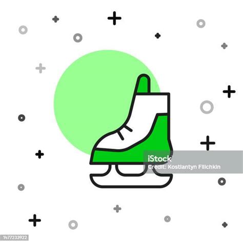 흰색 배경에 격리 된 윤곽선 스케이트 아이콘 아이스 스케이트 신발 아이콘 블레이드가 있는 스포츠 부츠 벡터 가득 찬에 대한 스톡 벡터 아트 및 기타 이미지 Istock