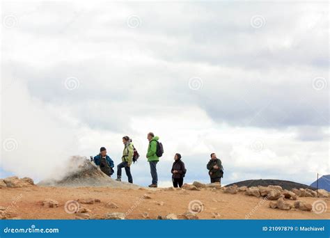 Tourists Observing Geothermic Activity In Iceland Editorial Stock Image