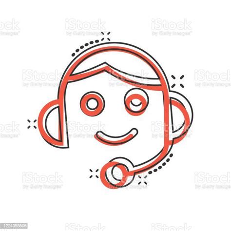 코믹 스타일의 헬프데스크 아이콘입니다 흰색 고립 된 배경에 헤드폰 만화 벡터 그림입니다 채팅 연산자 스플래시 효과 비즈니스 개념 Brand Name Online