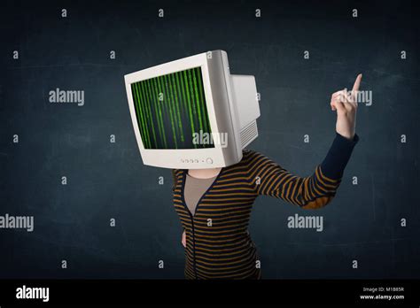 Cyber Business Human With A Monitor Screen And Computer Code On The