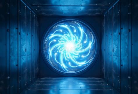 A Blue Glowing Vortex Spirals Through A Metal Tunnel Creating A Captivating Visual Effect In A