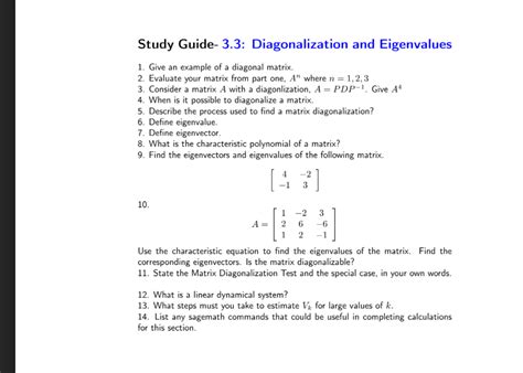 Solved Study Guide Diagonalization And Eigenvalues Chegg