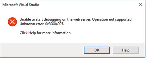 Asp Net Can T Debug On Visual Studio With Local IIS Unknown Error X Stack