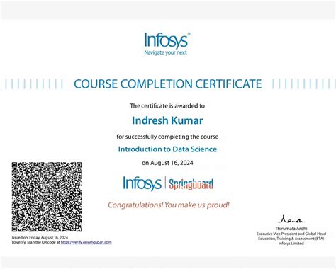 completed data science course with infosys indresh kumar posted on