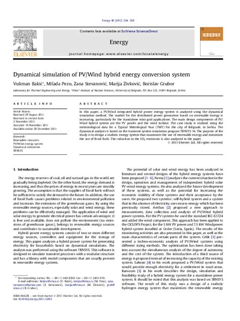 Pdf Dynamical Simulation Of Pvwind Hybrid Energy Conversion System