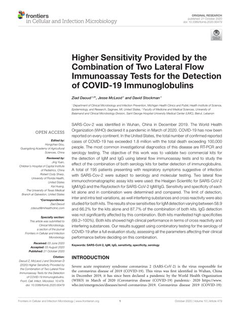 Pdf Higher Sensitivity Provided By The Combination Of Two Lateral Flow Immunoassay Tests For