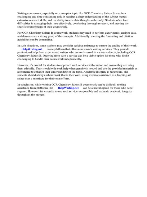 Ocr Chemistry Salters B Coursework Example Pdf Chemistry Physical