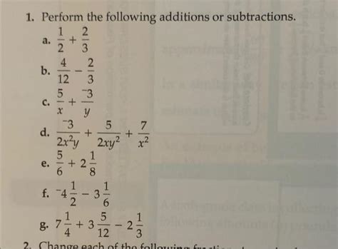solved 1 perform the following additions or subtractions
