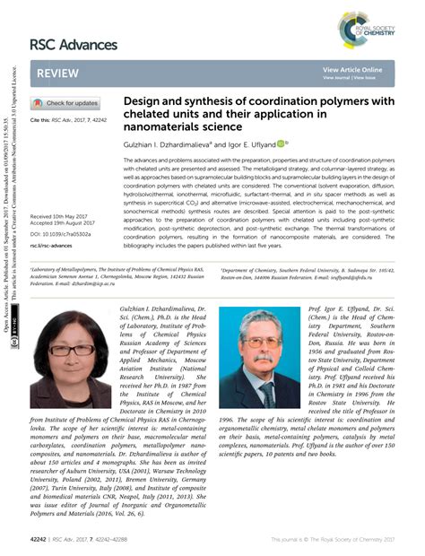 Pdf Design And Synthesis Of Coordination Polymers With Chelated Units And Their Application In