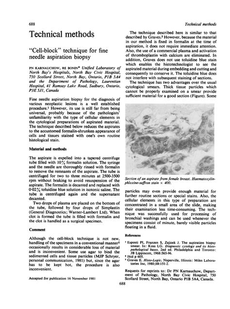 Cell Block Technique For Fine Needle Aspiration Biopsy Journal Of