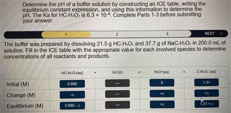 solved determine the ph of a buffer solution by constructing an ice