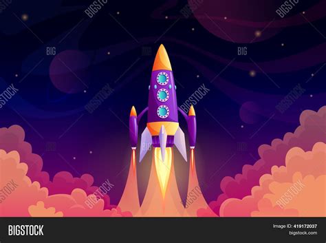 Purple Rockets Blasting Off Into Space