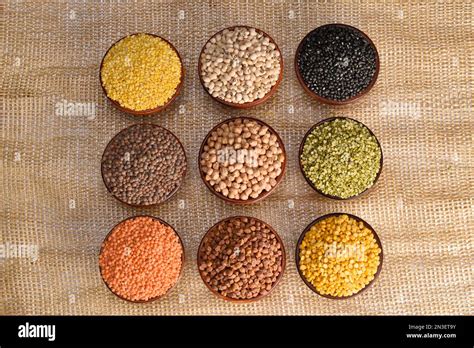 Top View Of Multiple Lentils Seeds And Gram Black Gram Red Lentils