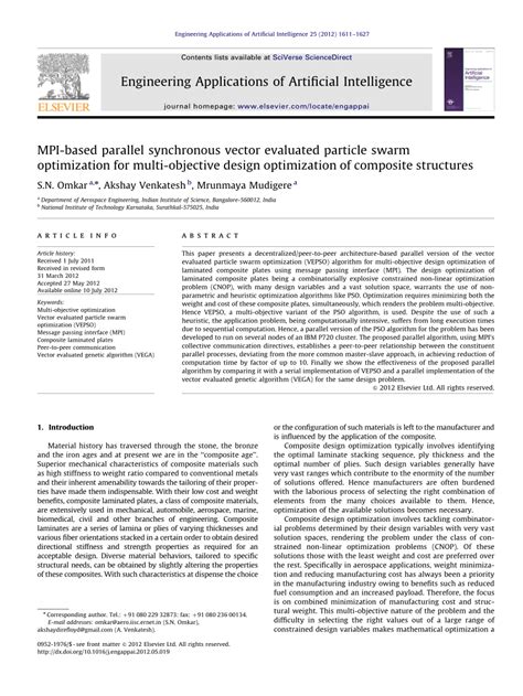 Pdf Mpi Based Parallel Synchronous Vector Evaluated Particle Swarm Optimization For Multi