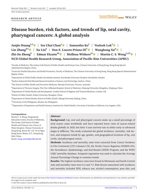 Pdf Disease Burden Risk Factors And Trends Of Lip Oral Cavity