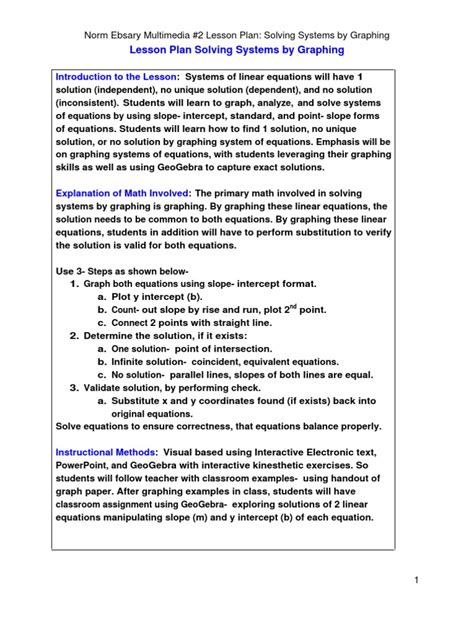 Lesson Plan Solving Systems By Graphing Download Free Pdf Homework Equations