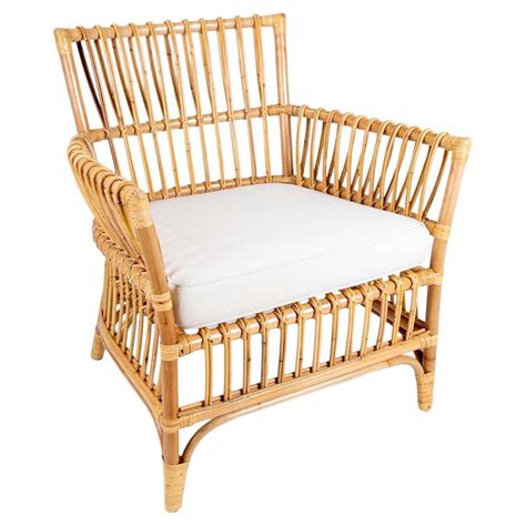 Rattan And Wicker Armchair With White Cushion For Sale At 1stdibs