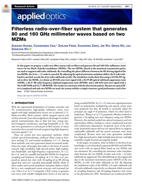 Filterless Radio Over Fiber System That Generates 80 And 160 Ghz