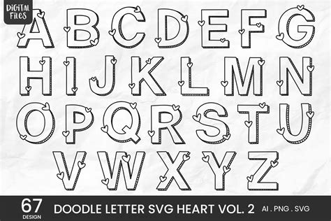 Doodle Letter Svg Heart Vol 2 Sublimation Alphabets By Qidsign