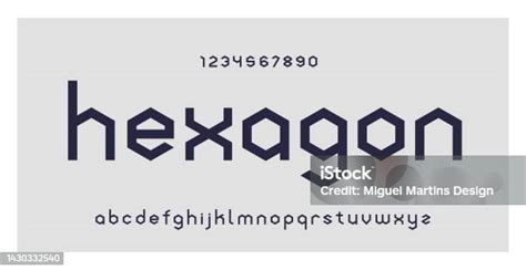 육각형 타이포그래피 기하학적 글꼴 서체 숫자 및 문자 집합 창조적 인 알파벳 벡터 일러스트레이션 작은 레터링 글꼴 패밀리 기술 게임 및 아키텍처 주제 가족에 대한 스톡 벡터
