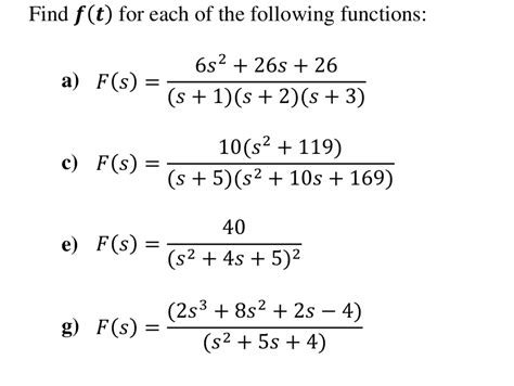 Solved Find F T For Each Of The Following Chegg Com