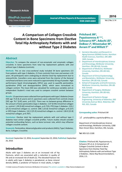 Pdf A Comparison Of Collagen Crosslink Content In Bone Specimens From