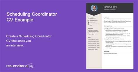 Scheduling Coordinator Cv Examples Template And 20 Tips