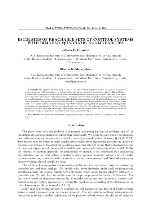 Pdf Estimates Of Reachable Sets Of Control Systems With Bilinear