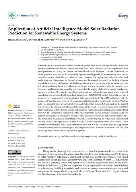 Pdf Application Of Artificial Intelligence Model Solar Radiation