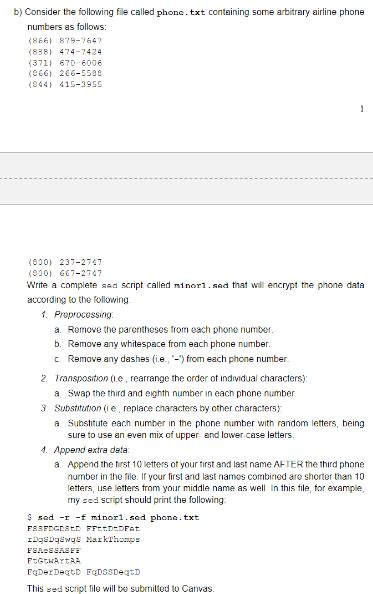 solved b consider the following file called phone txt