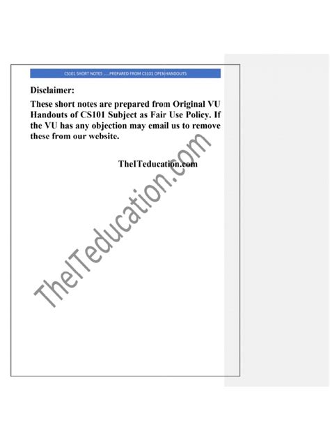 Cs101 Introduction To Computing Short Notesmidterm And Final Term By Theiteducation Com D Pdf