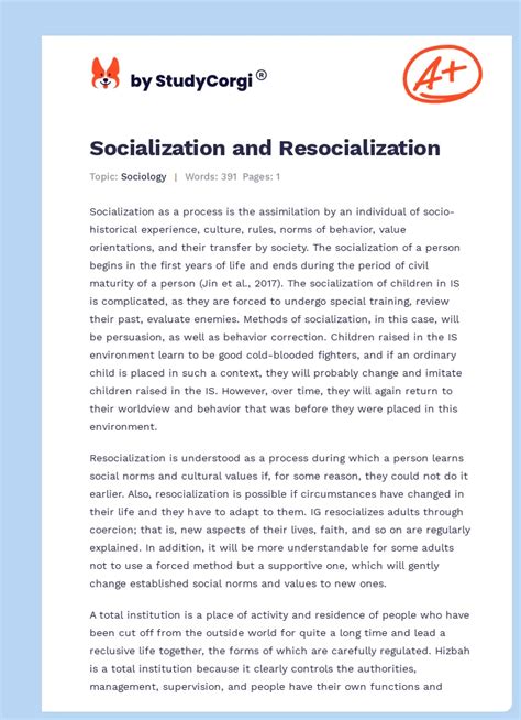 Socialization And Resocialization Free Essay Example Socialization And Resocialization Free Essay Example