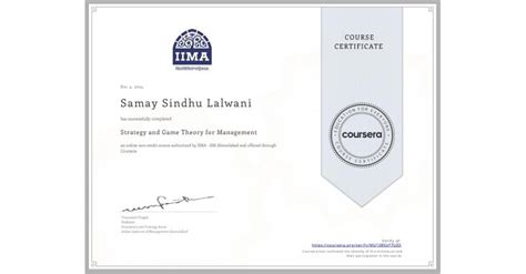 Samay Lalwani On Linkedin Completion Certificate For Strategy And Game