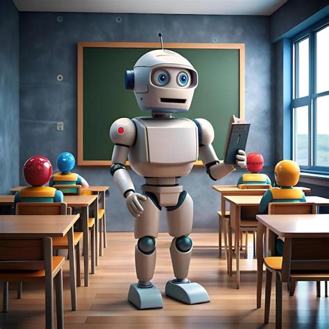 A Friendly Robot Teacher Assistant Welcomes Students In A Classroom