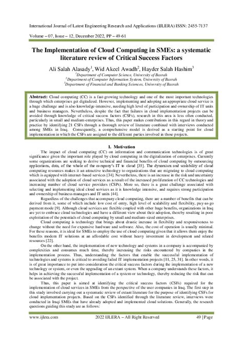 Pdf The Implementation Of Cloud Computing In Smes A Systematic Literature Review Of Critical