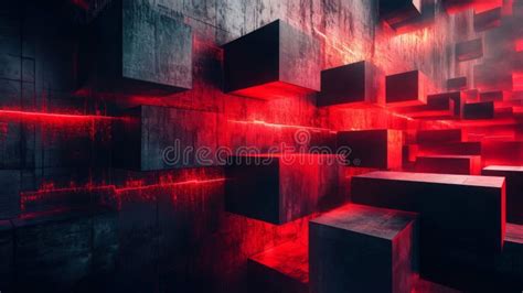 Abstract Red Glowing Cubes Dark Background Stock Illustration Illustration Of Wall Energy