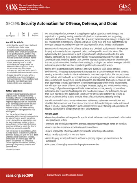Sans Institute Sec598 Brochure Pdf Computer Security Security
