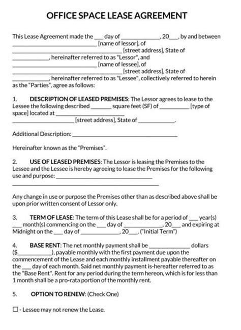 Free Office Space Lease Agreement Templates Word Pdf