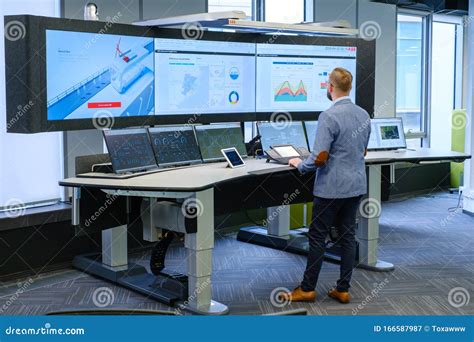 Engineering Monitoring System With Multiple Screens Editorial Photo 166587987