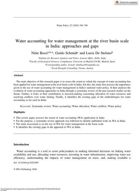 Pdf Water Accounting For Water Management At The River Basin Scale In India Approaches And Gaps