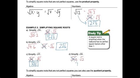 Algebra Pre 6 Simplifying Square Roots YouTube