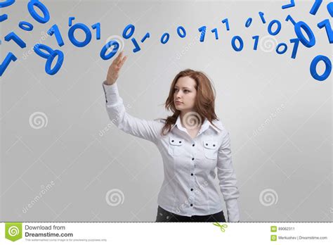 Woman Working With Binary Code Concept Of Digital Technology Stock
