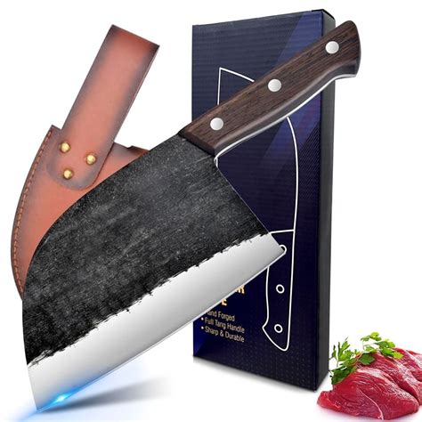 Handmade Meat Cleaver Knife For Kitchen 67 Inch Full Tang Serbian Chef