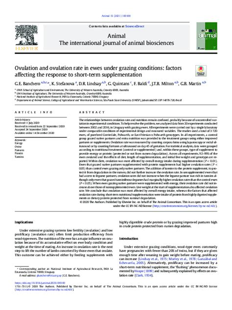 Pdf Ovulation And Ovulation Rate In Ewes Under Grazing Conditions Factors Affecting The